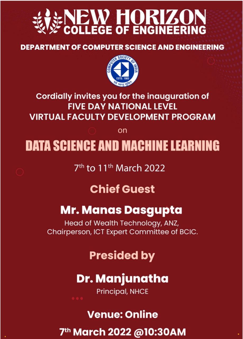 FDP on "Data Science and Machine Learning" - Computer Science Engineering